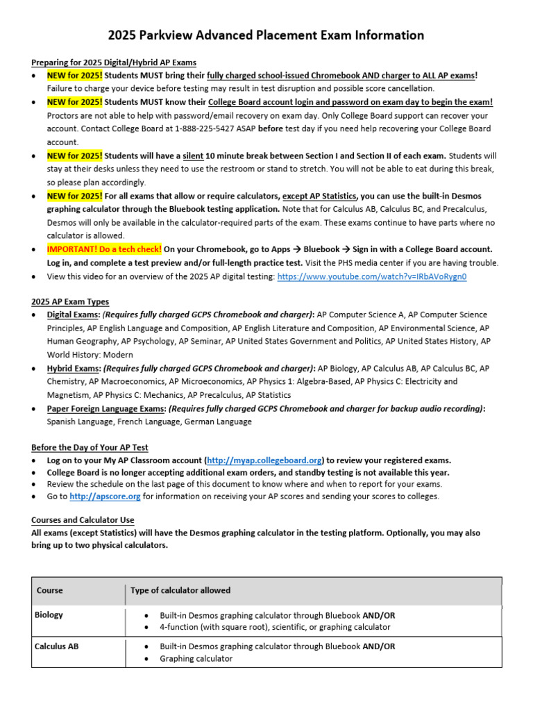 2025 AP Exam Info For Students | PDF | Advanced Placement