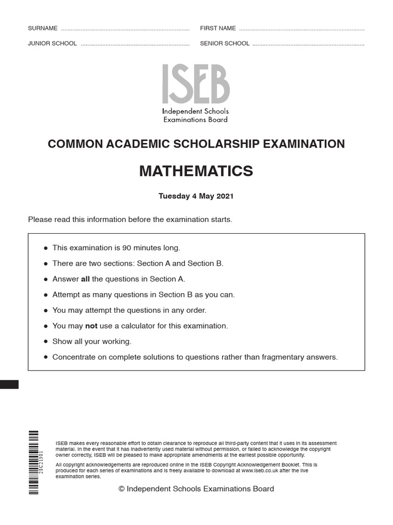 Common Academic Scholarship Exam: Maths | PDF | Area | Euclidean Geometry