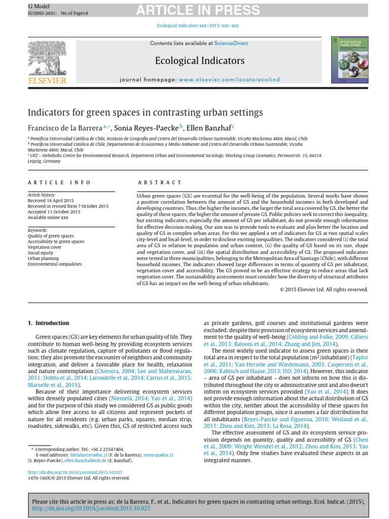 Indicators for green spaces in contrasting urban settings | PDF ...