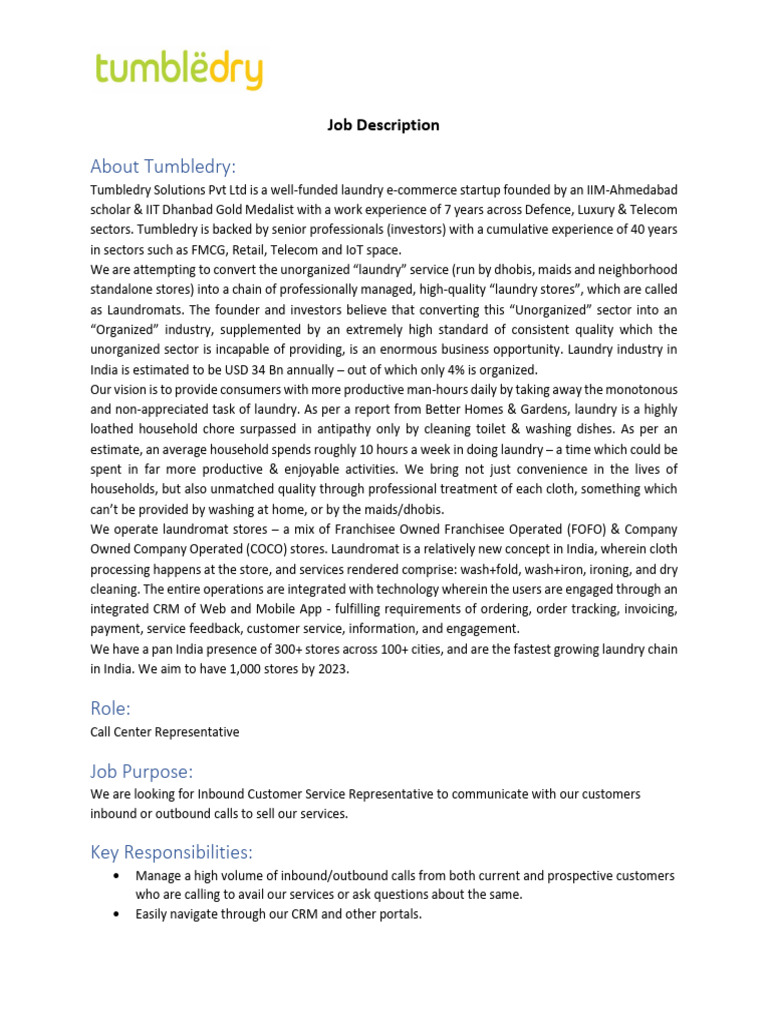 JD - Call Centre Representatives | PDF | Customer Relationship ...