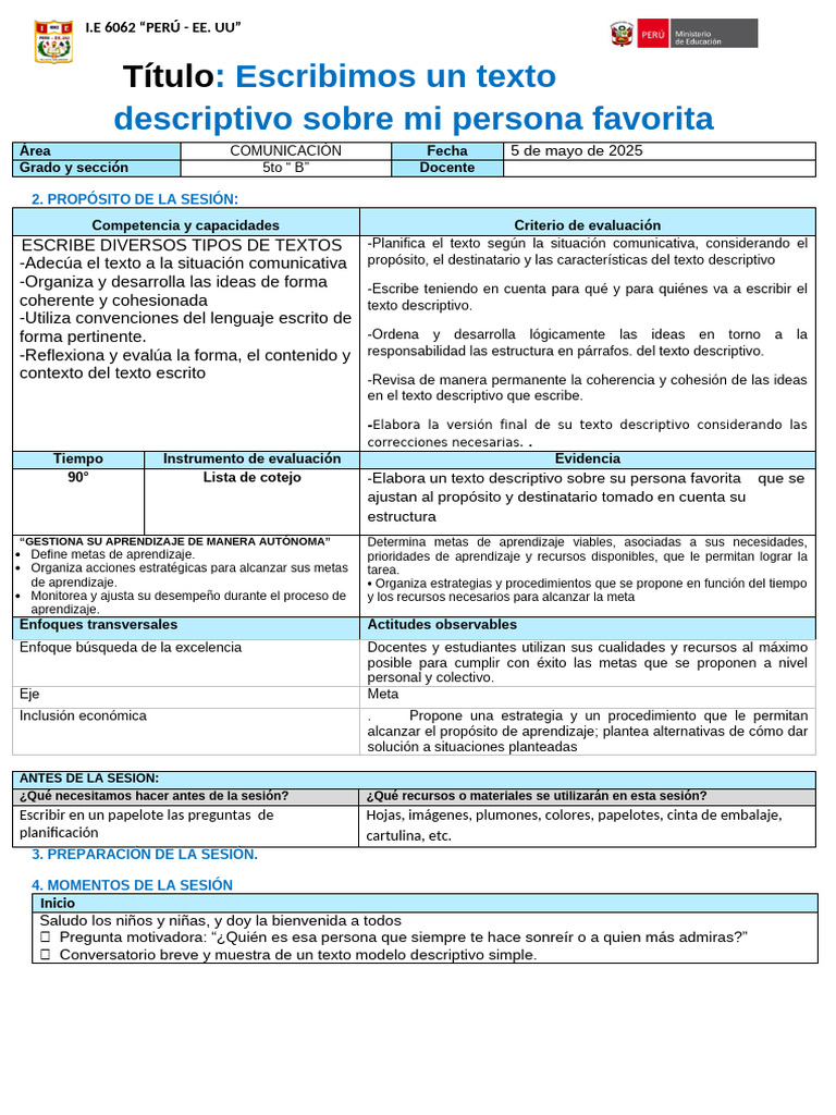 Descripción de mi persona favorita | PDF | Evaluación | Aprendizaje