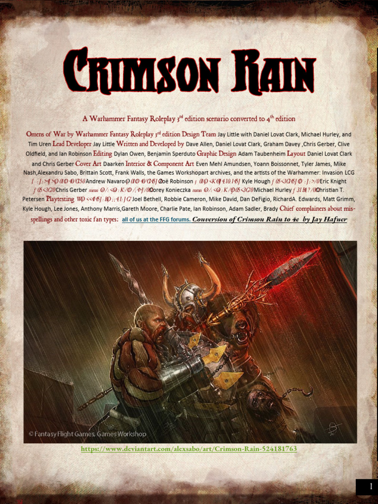 WFRP4e - Crimson Rain Conversion From WFRP3e To WFRP4e | PDF | Role ...