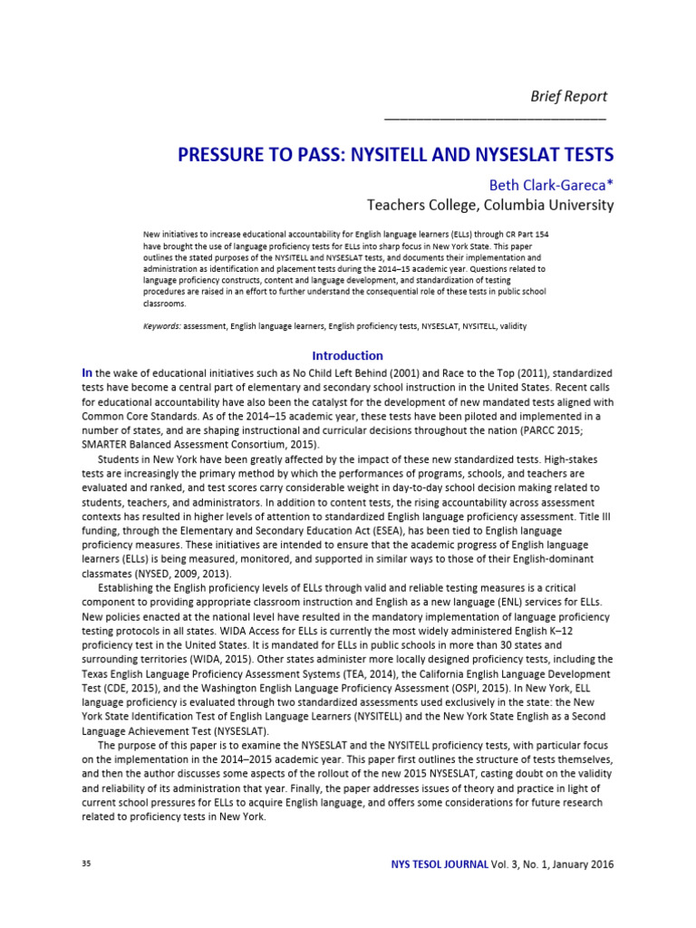 NYSTESOLJ Jan2016 35 40 | PDF | Educational Assessment | English As A ...