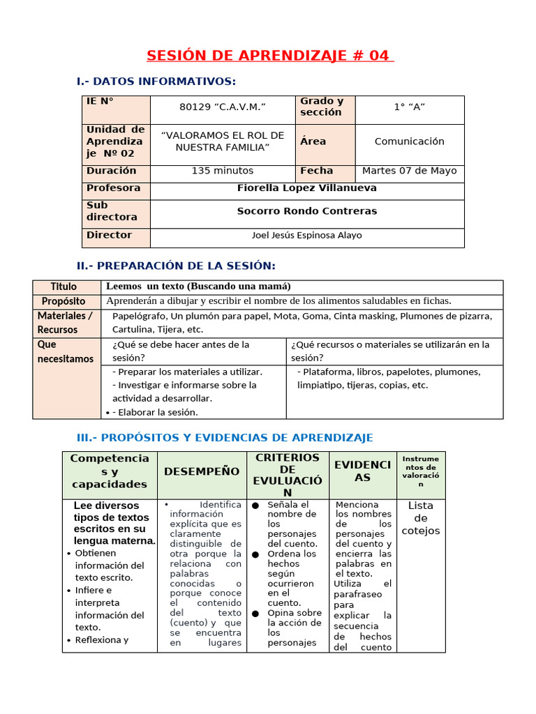 Aprendizaje sobre la familia en 1° "A" | PDF | Aprendizaje ...
