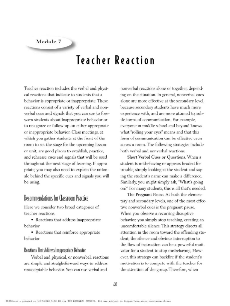 Teacher - Reaction A7 | PDF