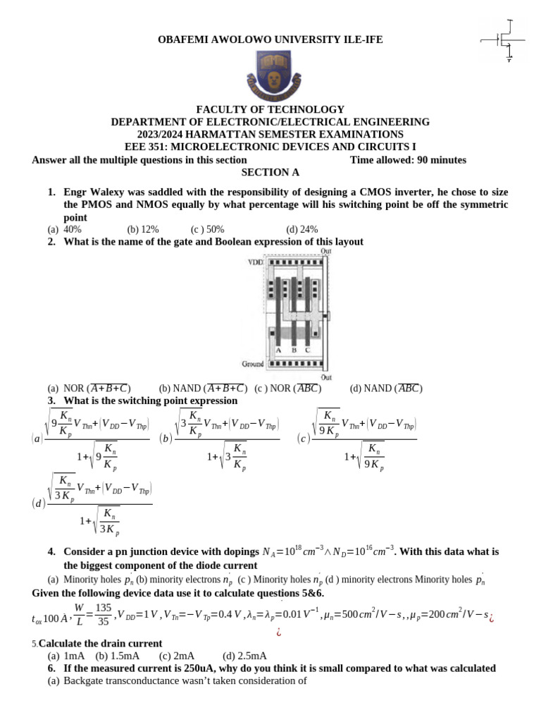 EEE 351 For 2023 2024 Section A Type 1 | PDF | Bipolar Junction ...