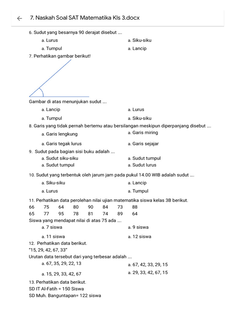 7. Naskah Soal SAT Matematika Kls 3.Docx | PDF