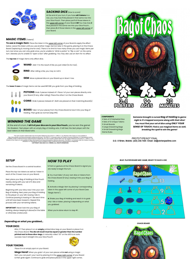 BOOKLET Rules-BagOfChaos | PDF | D20 System | Gaming