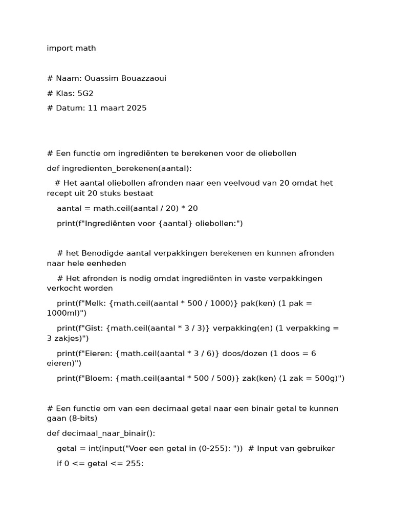 Python Code Van Alle 3 de Opdrachten Met Overkoepelend Menu | PDF