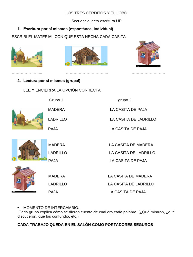 Actividades de Lectura y Escritura: Los Tres Cerditos | PDF