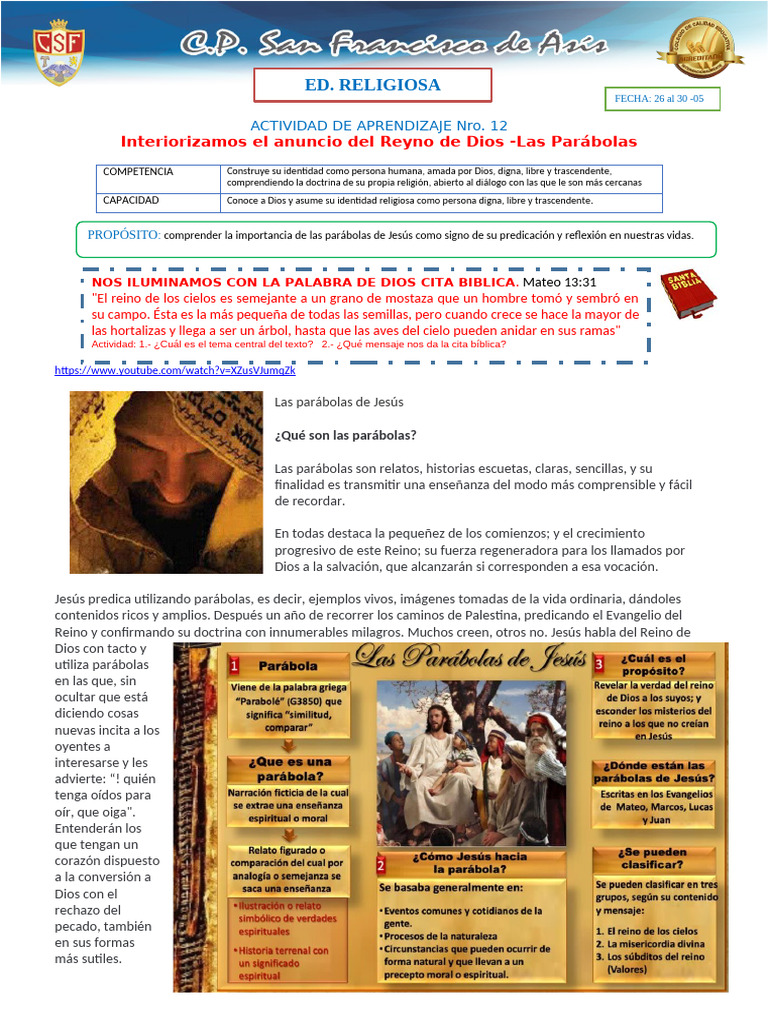 Ficha Las Parabolas de Jesus | PDF | Parábolas de Jesús | Jesús