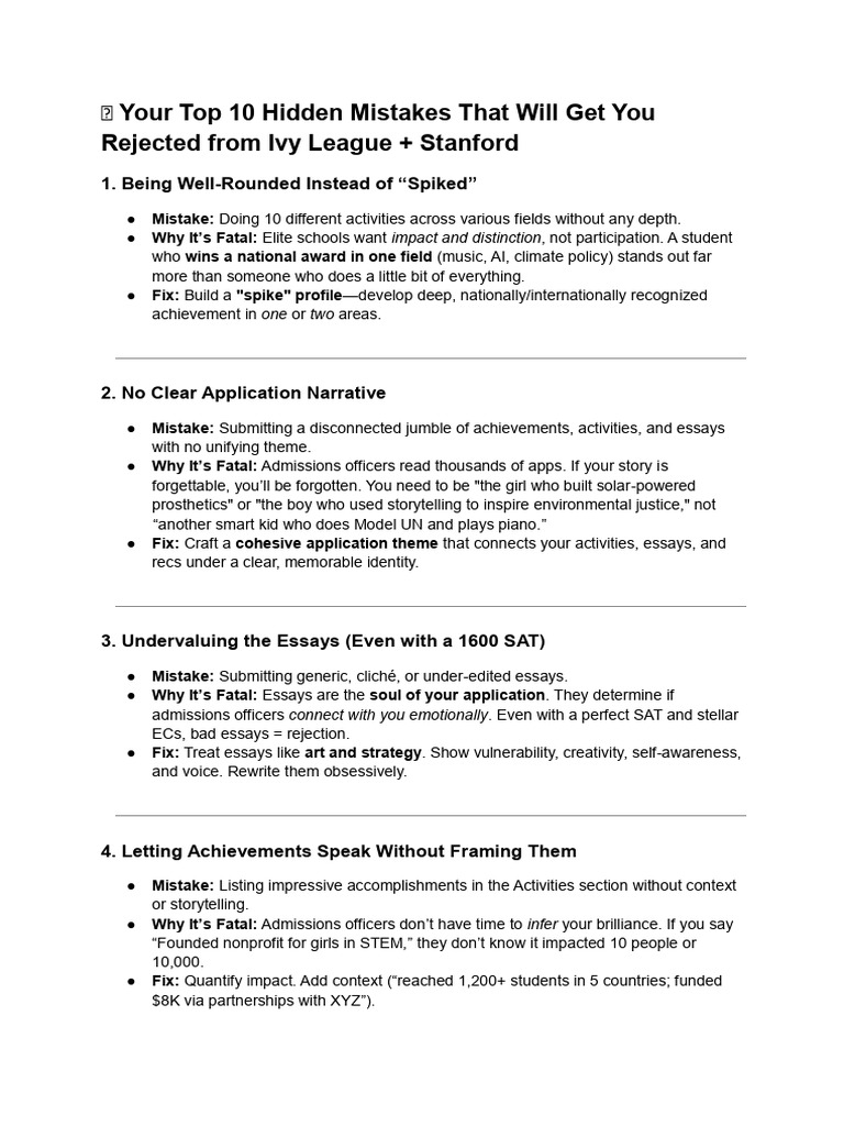 Your Top 10 Hidden Mistakes That Will Get You Rejected From Ivy | PDF