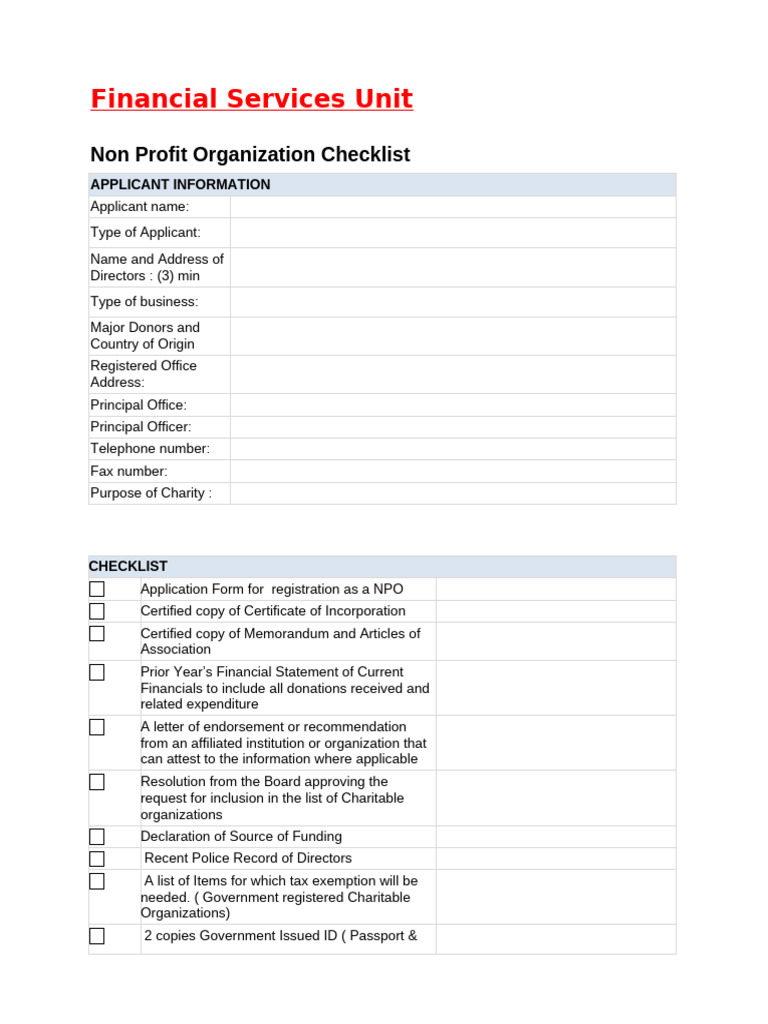 Non Profit Organization Checklist | PDF