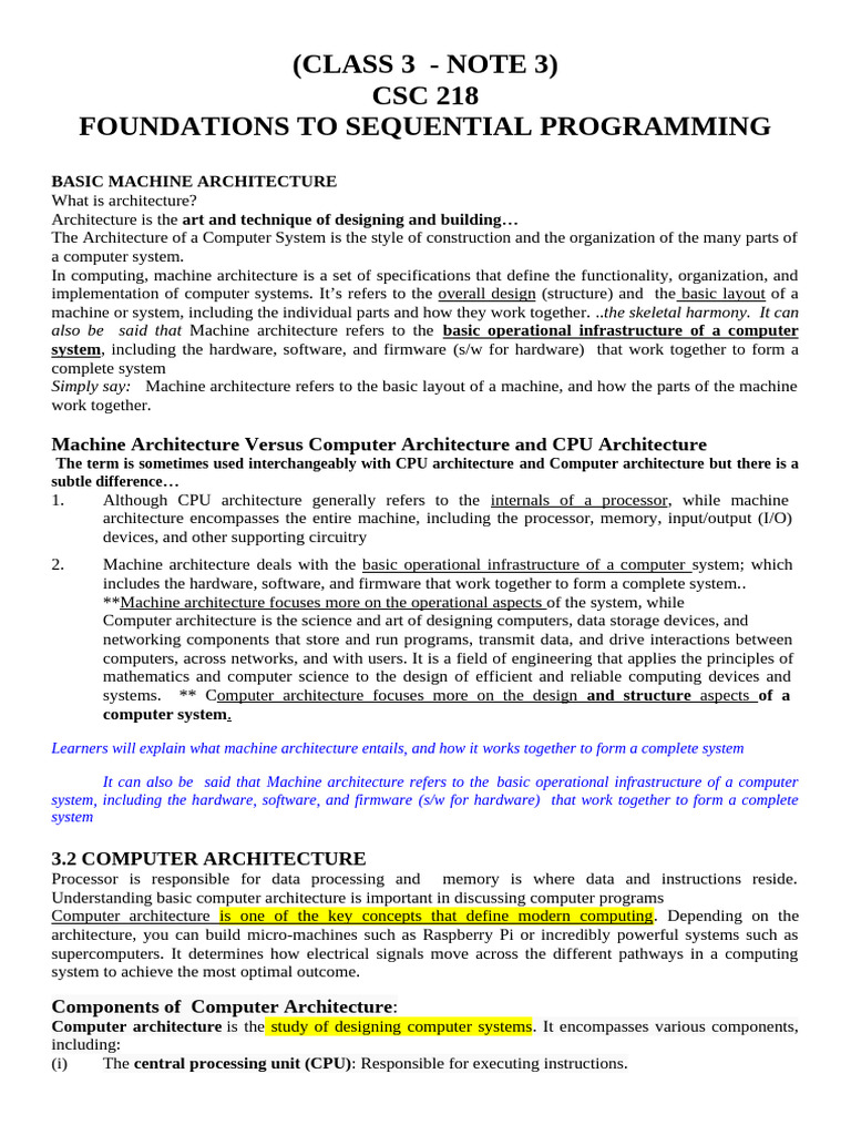 CLASS 3 - NOTE 3 (CSC 218) - 035107 | PDF | Computer Data Storage ...