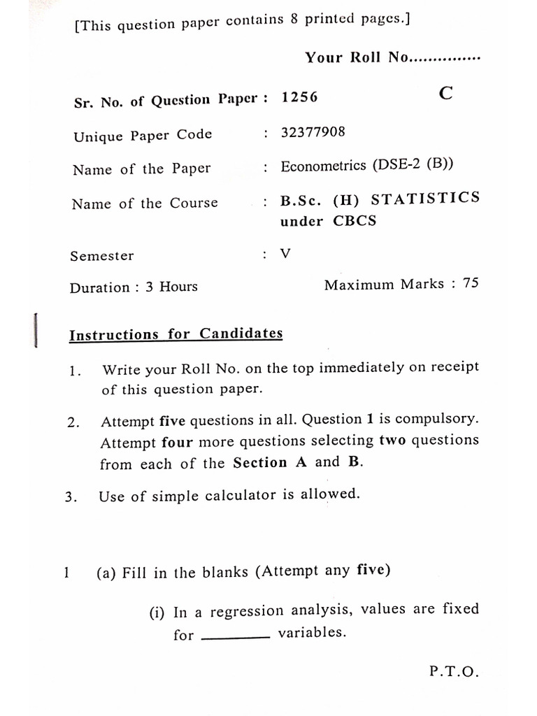 Econometrics Paper 2022 | PDF