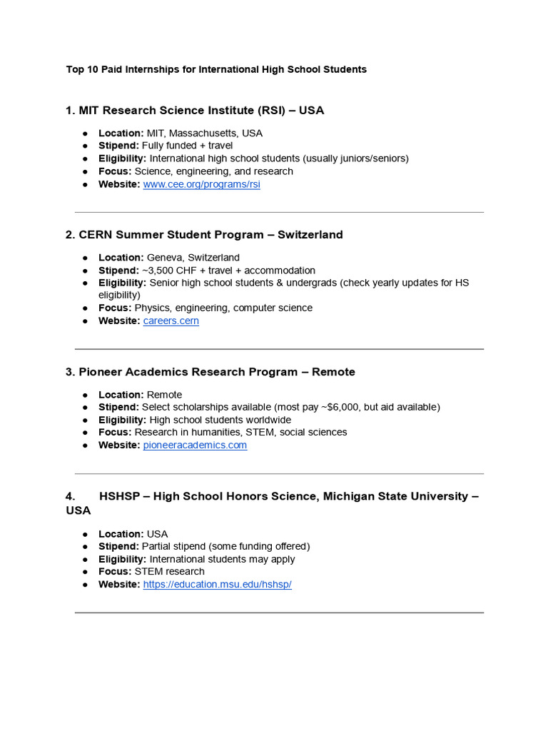 Top_10_Paid_Internships_for_International_High_School_Students | PDF
