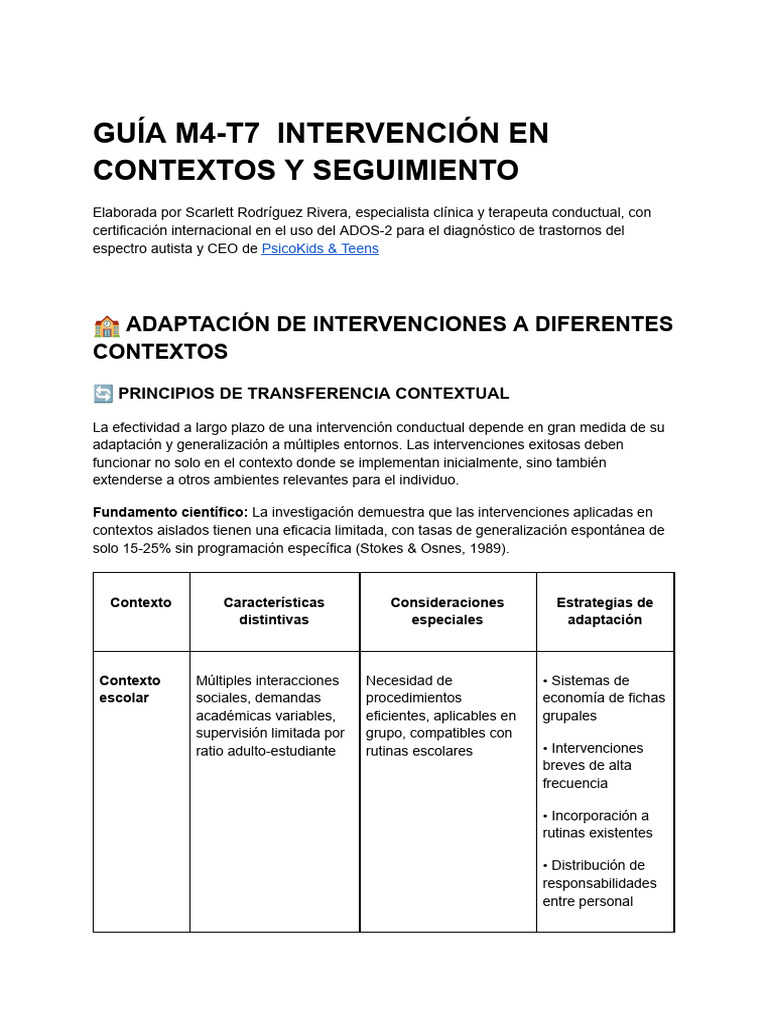 Guía m4-t7 Intervención en Contextos y Seguimiento | PDF | Comportamiento | Adaptación