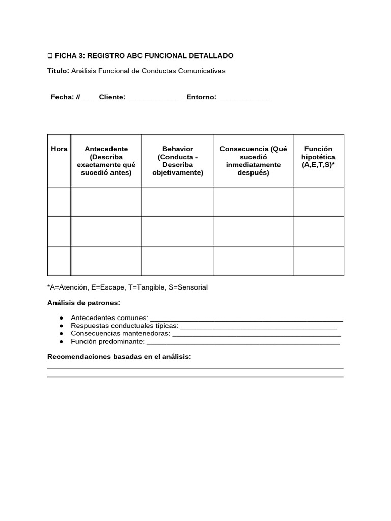 ? Ficha 3 - Registro ABC Funcional Detallado | PDF