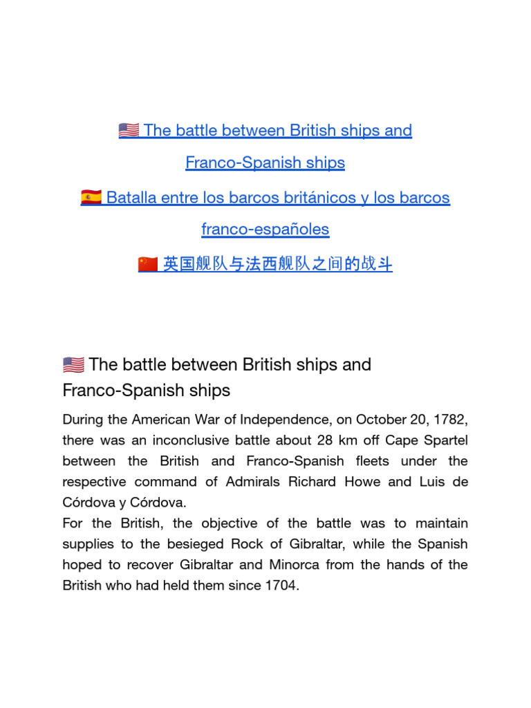 The Battle Between British Ships and Franco-Spanish Ships Batalla Entre ...
