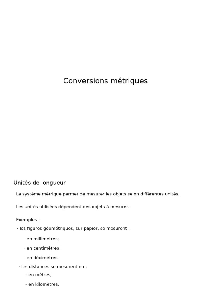 Tableau de conversions métriques | PDF | Longueur | Mètre