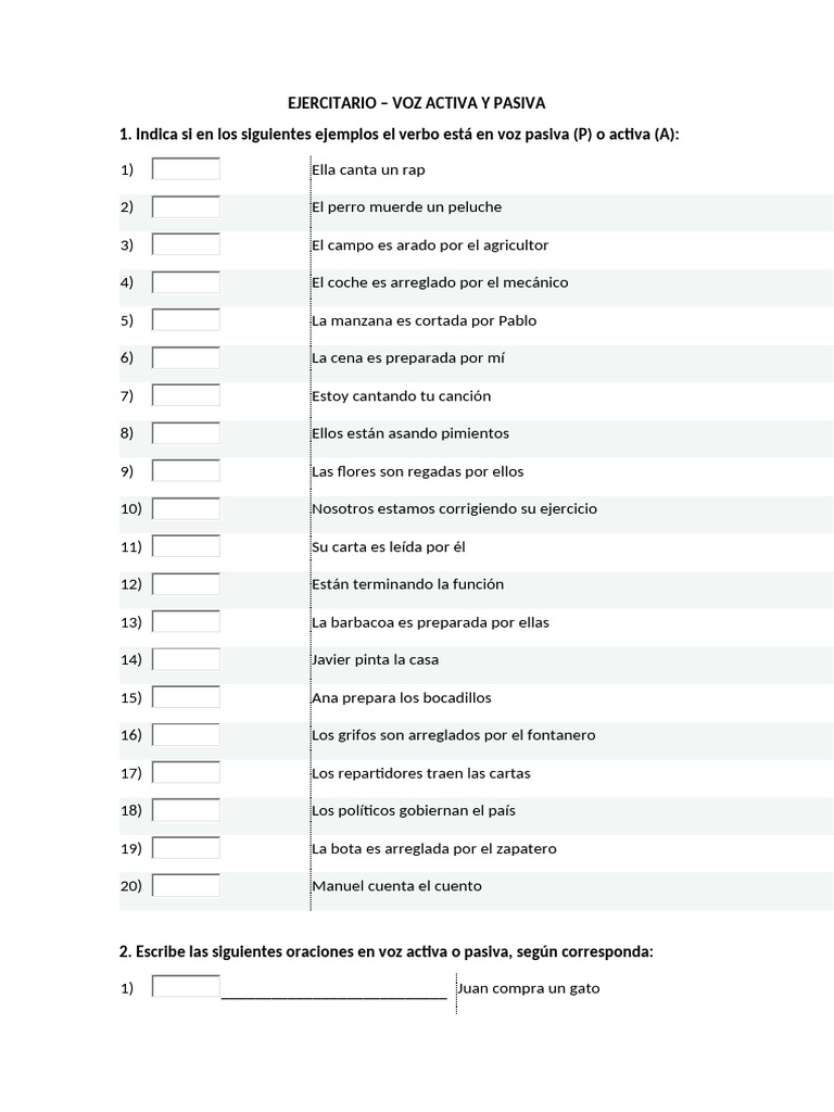 04 Ejercicios Voz Activa y Voz Pasiva | PDF