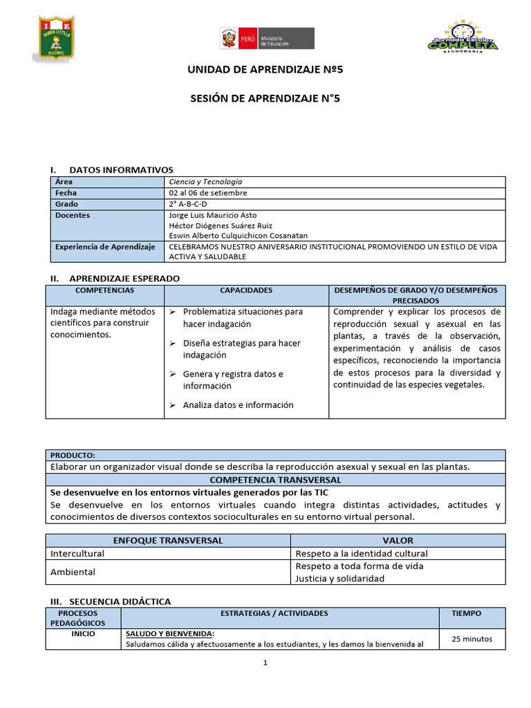Sesión Nº5 - Uda 05 - Segundo Grado | PDF | Reproducción sexual | Espora