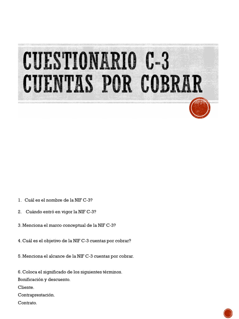 Cuestionario NIF C-3 Cuentas Por Cobrar | PDF