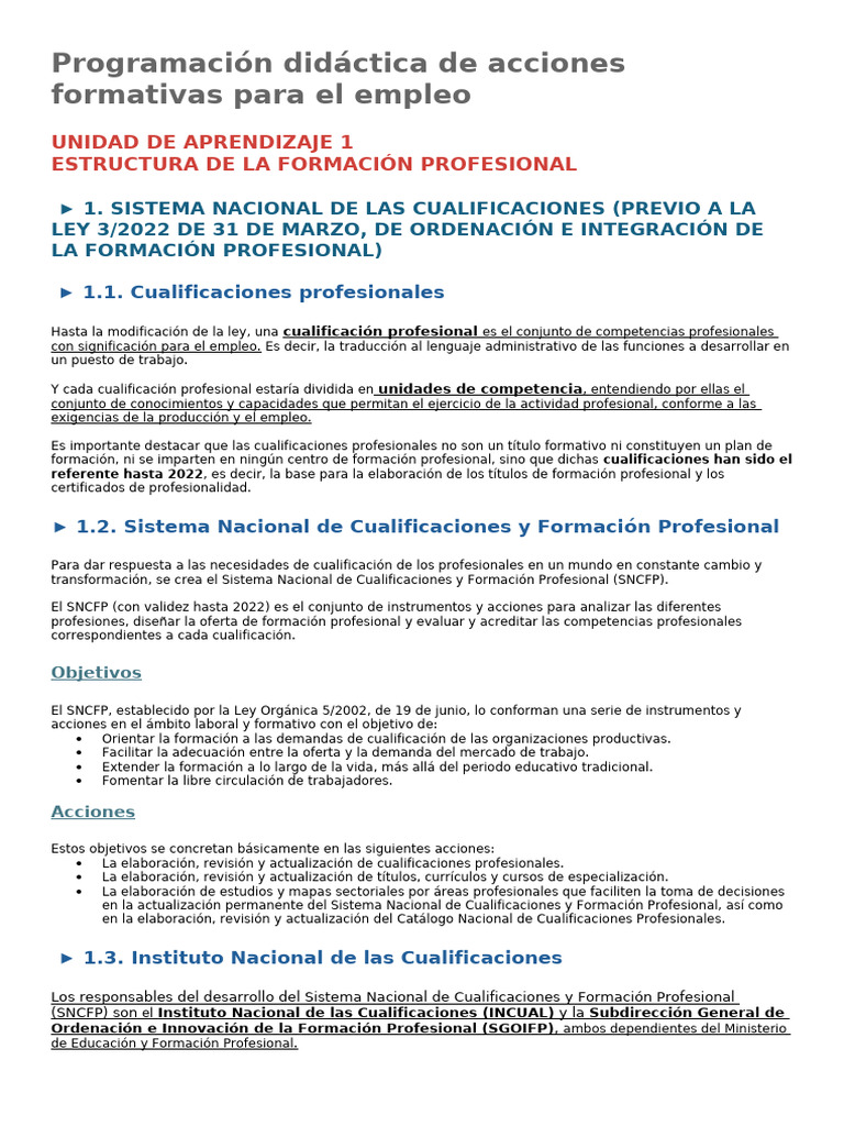 Programación Didáctica de Acciones Formativas para El Empleo | PDF | Educación vocacional | Maestros