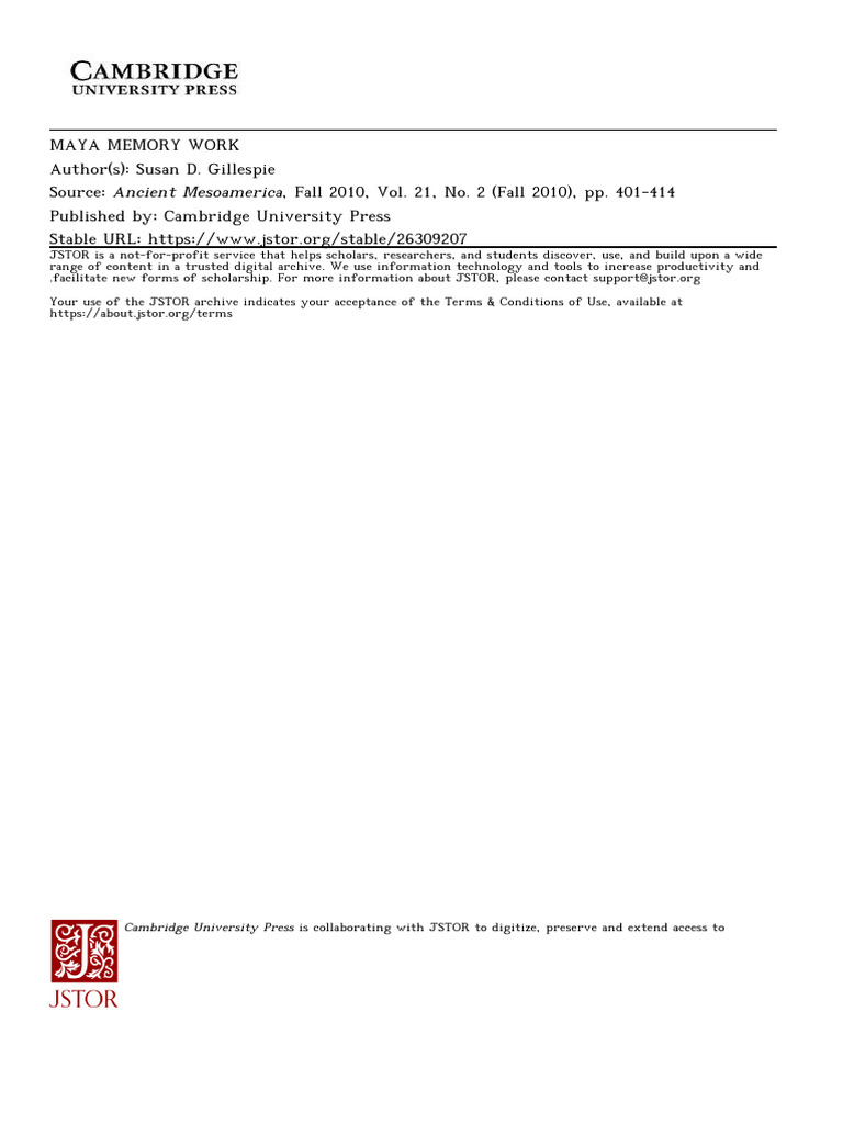 Gillespie 2010 Maya Memory Work | PDF | Maya Civilization | Archaeology