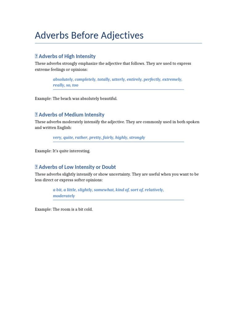 Adverbs Before Adjectives | PDF