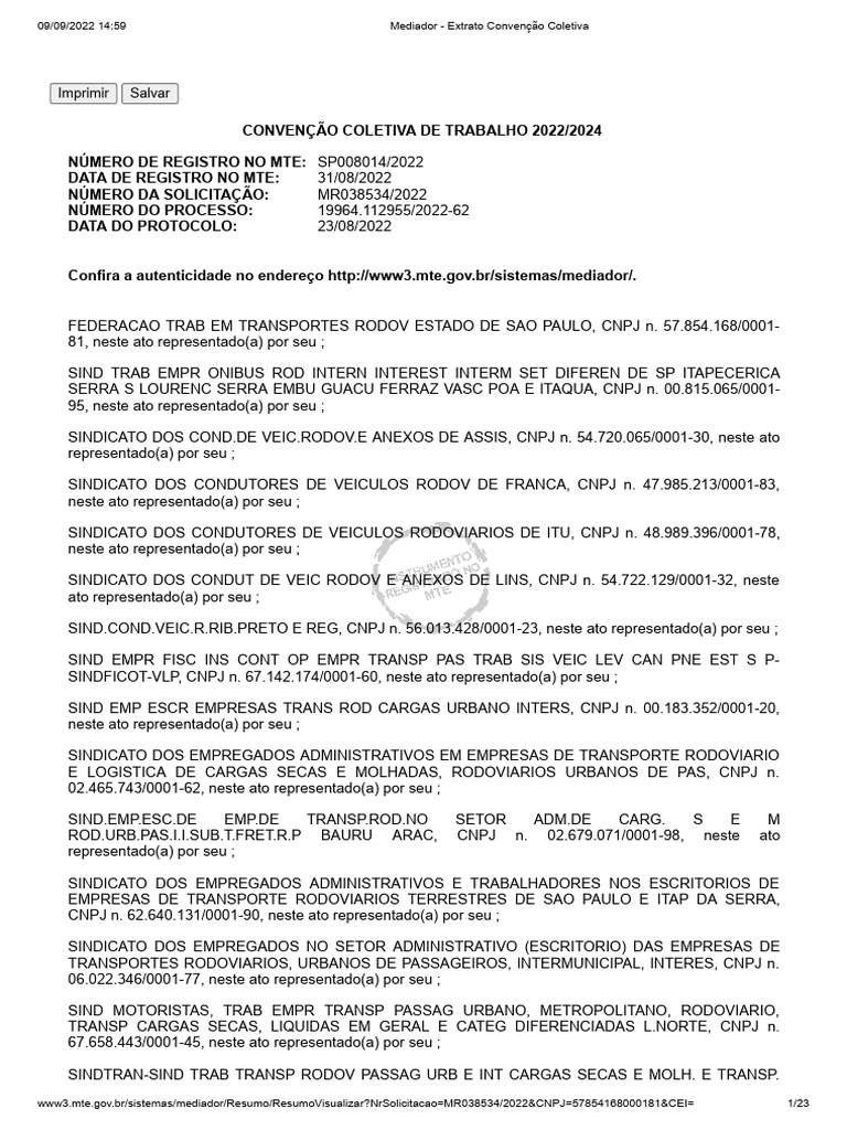 CCT Rodoviários 2022-2024 | PDF | Expediente | Salário