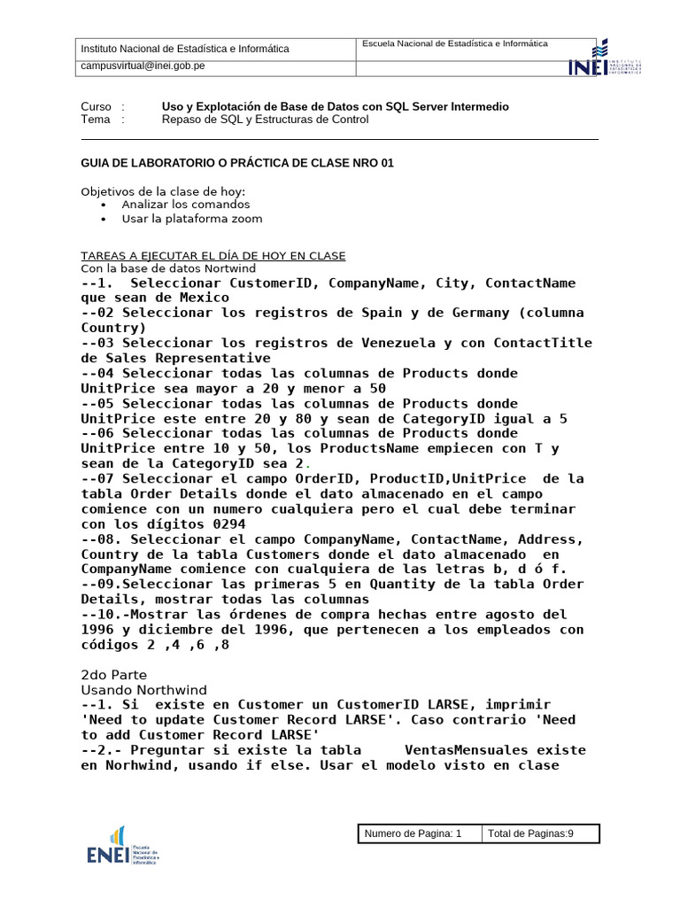SQL INTERMEDIO Laboratoriosalumnos | PDF | SQL | Servidor SQL de Microsoft