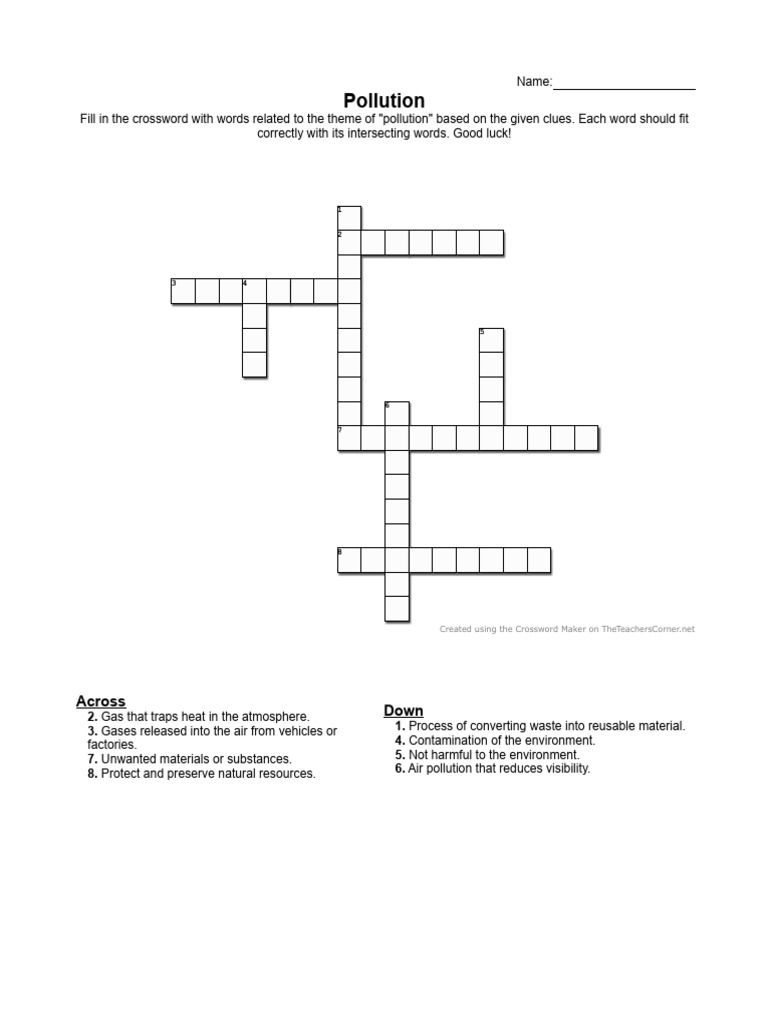 Pollution Crossword Puzzle | PDF