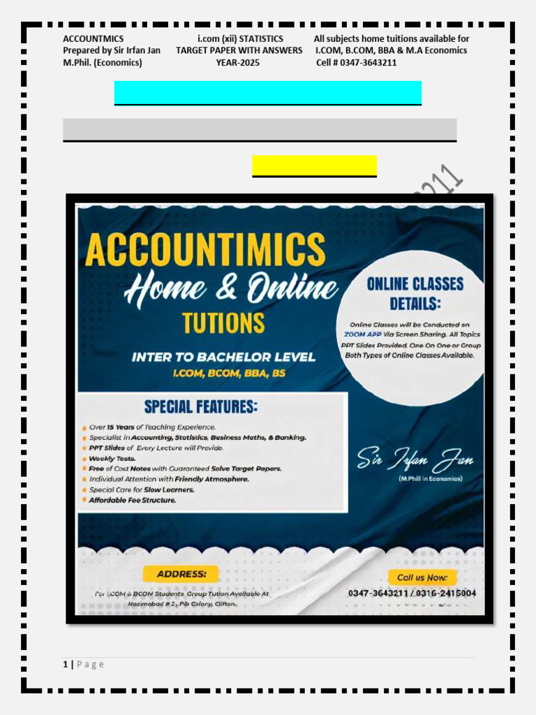 (Xii) STATISTICS Target Paper by SIR IRFAN | PDF | Probability | Statistics