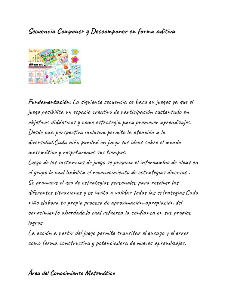 Secuencia Componer y Descomponer en Forma Aditiva | PDF | Jugando a las ...