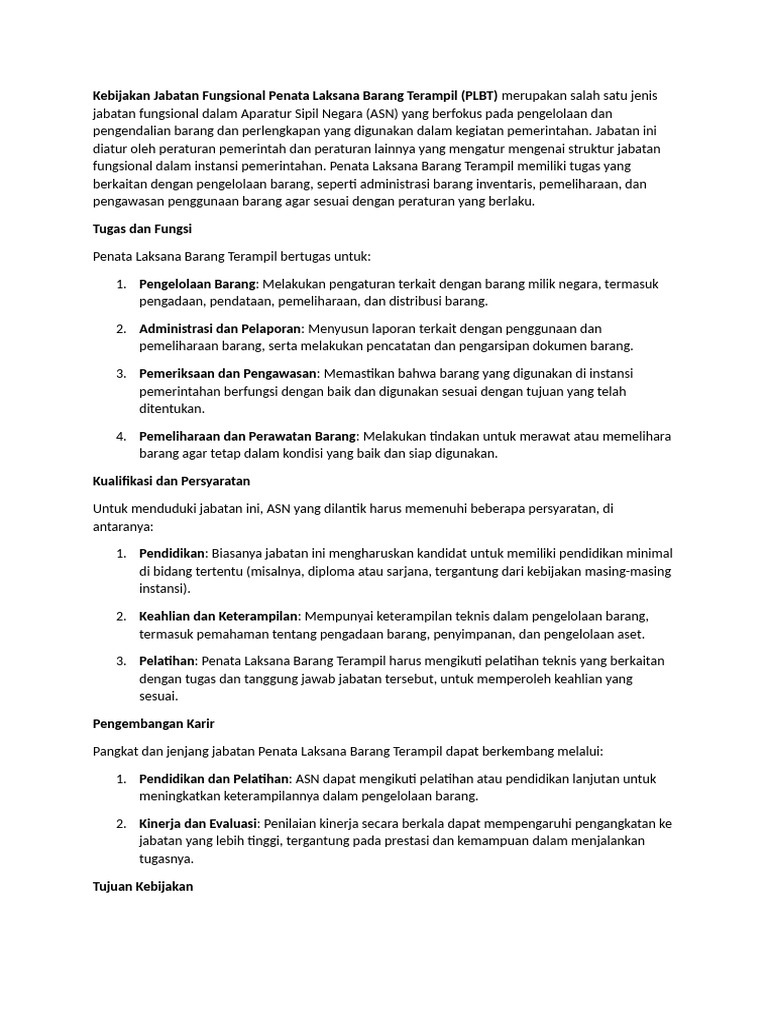 Kebijakan Jabatan Fungsional Penata Laksana Barang Terampil | PDF