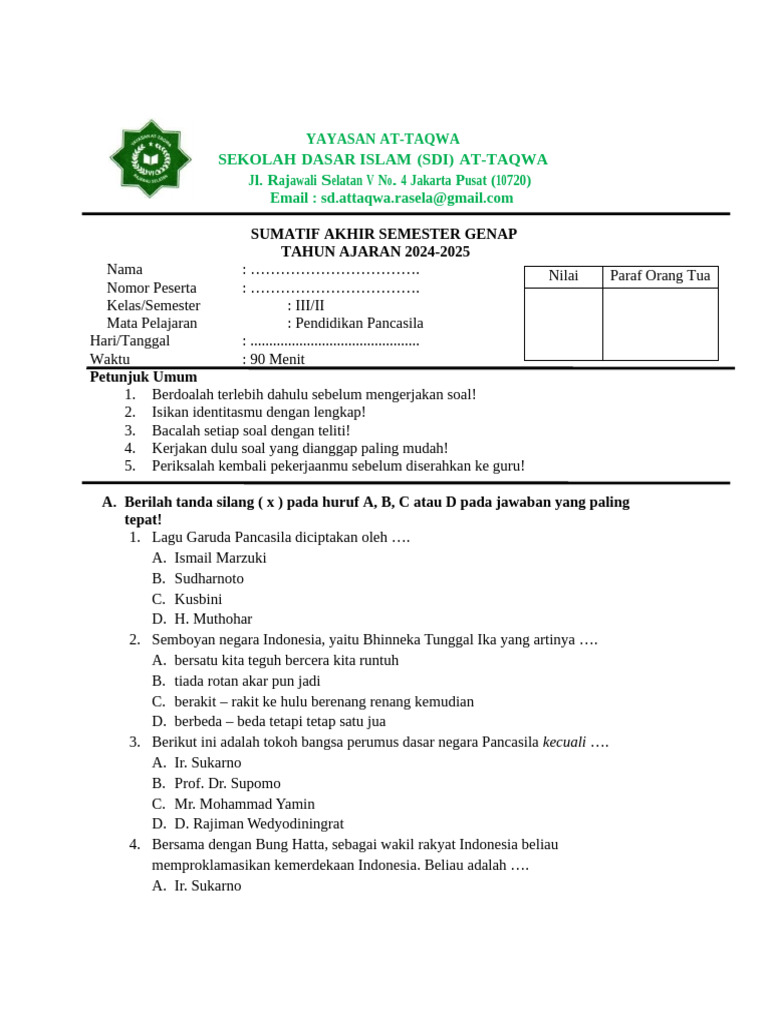 Sas Pend - Pancasila KLS 3 | PDF