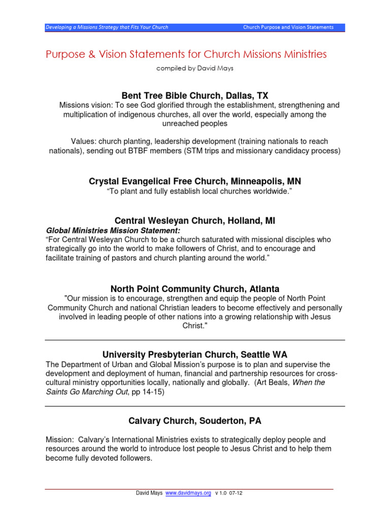 Missions Purpose & Vision Statements | PDF | Christian Mission | Jesus