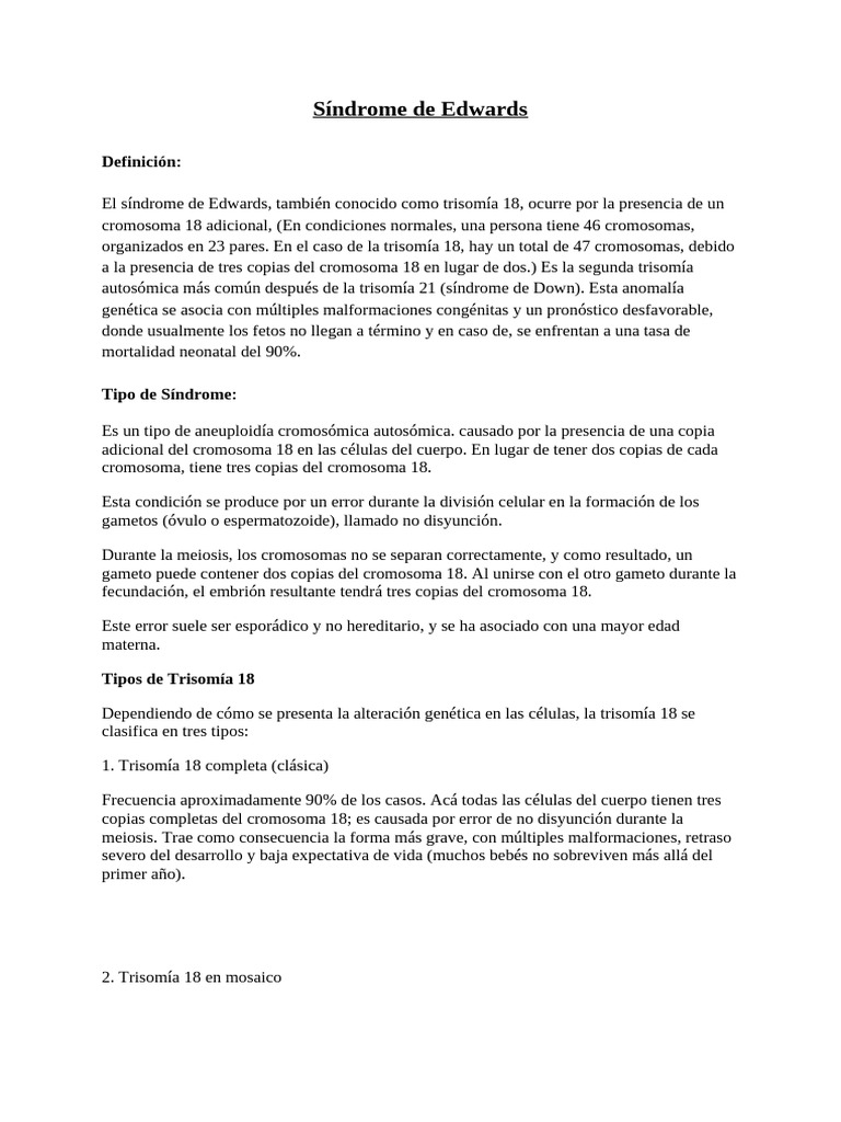 Síndrome de Edwards | PDF | Enfermedades y trastornos | Especialidades Medicas