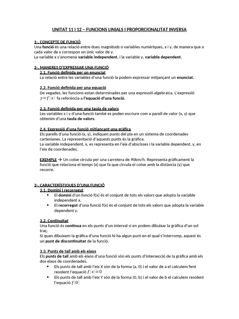UNITAT 6-7 - Funcions Lineals i de Proporcionalitat Inversa U.11-12 (3r ...