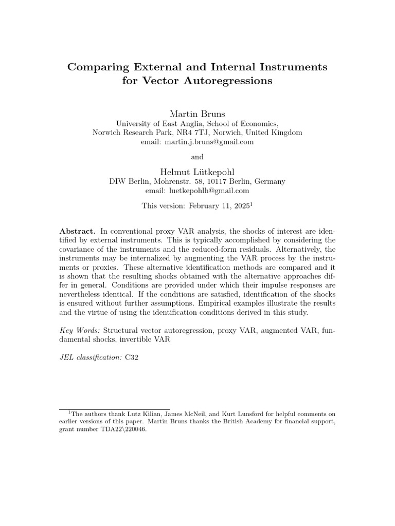 Comparing External and Internal Instruments For Vector Autoregressions | PDF | Vector ...