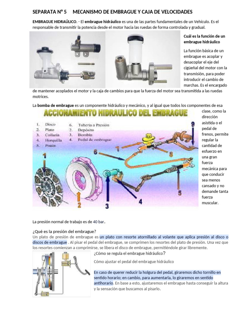 SEPARATA N 5 Embrague y Caja | PDF | Embrague | Ingeniería mecánica