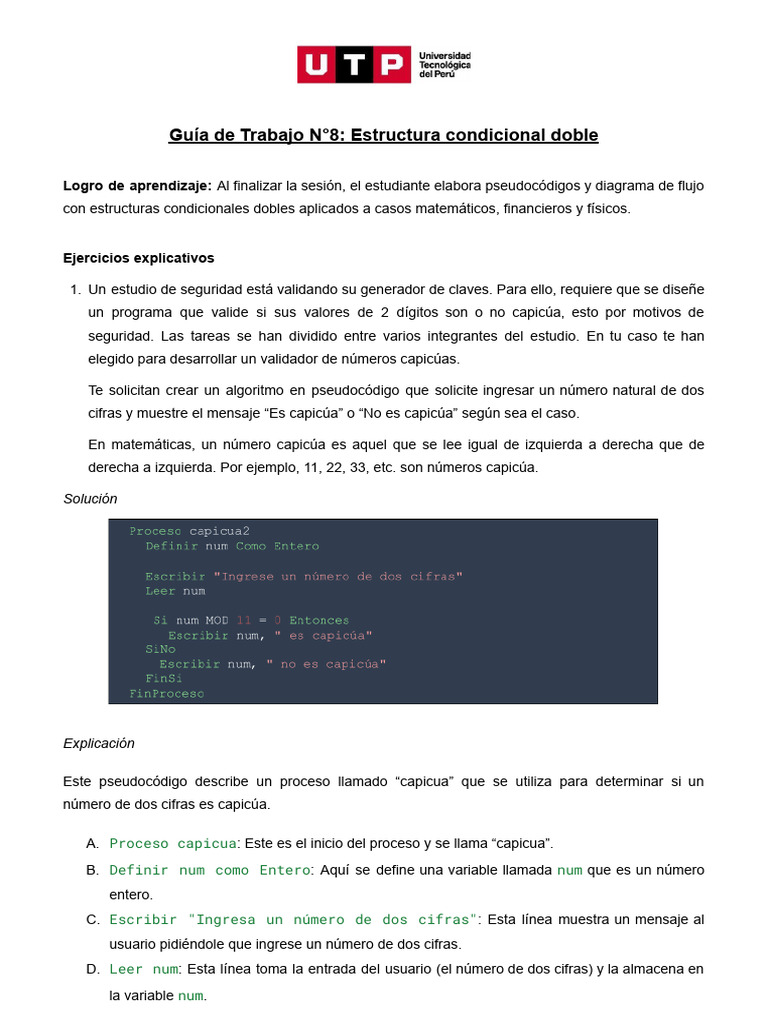 Guía de Trabajo S08 - S8 - Docx | PDF | Algoritmos | División (Matemáticas)