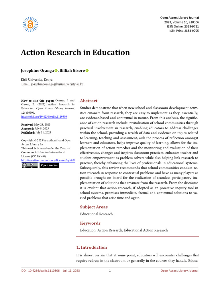 Action Research in Education | PDF | Action Research | Cognition