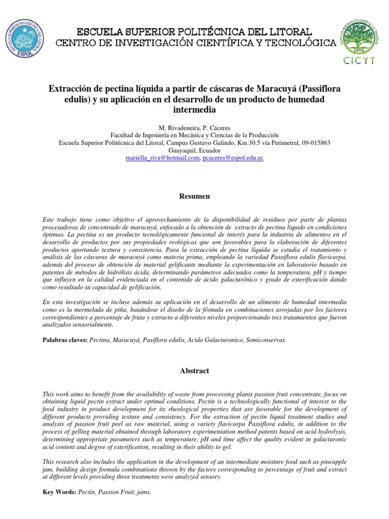 Extracción de Pectina Líquida A Partir de Cáscaras de Maracuya | PDF ...