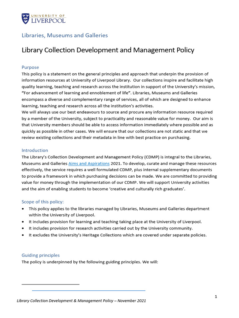 University of Liverpool Library Policy | PDF | Open Access | Libraries