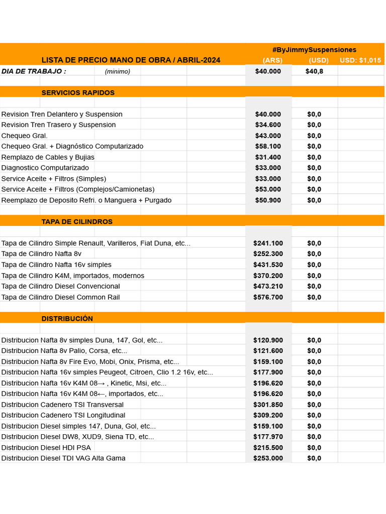 Cool Lista De Precios De Mano De Obra De Taller Mecanico Images