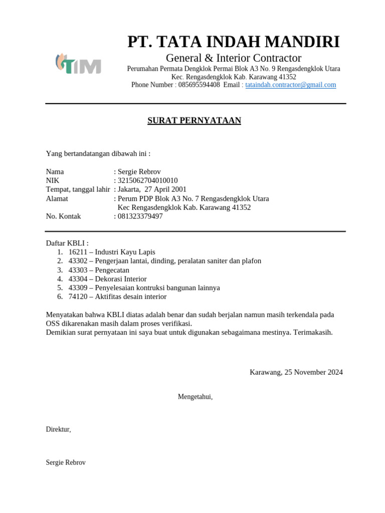 Surat Pernyataan BCA | PDF