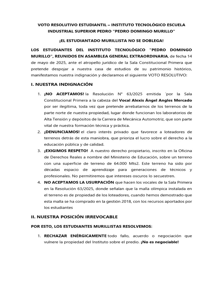 Voto Resolutivo Estudiantil | PDF | Gobierno