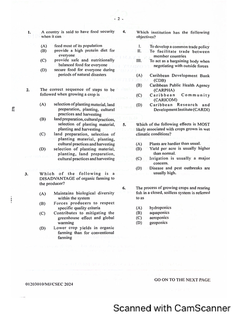 CXC Agri Science P1 June 2024 1 | PDF